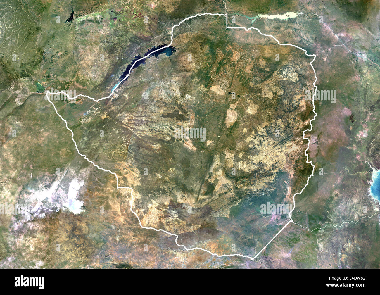 Zimbabwe, Africa, True Colour Satellite Image With Border. Satellite ...