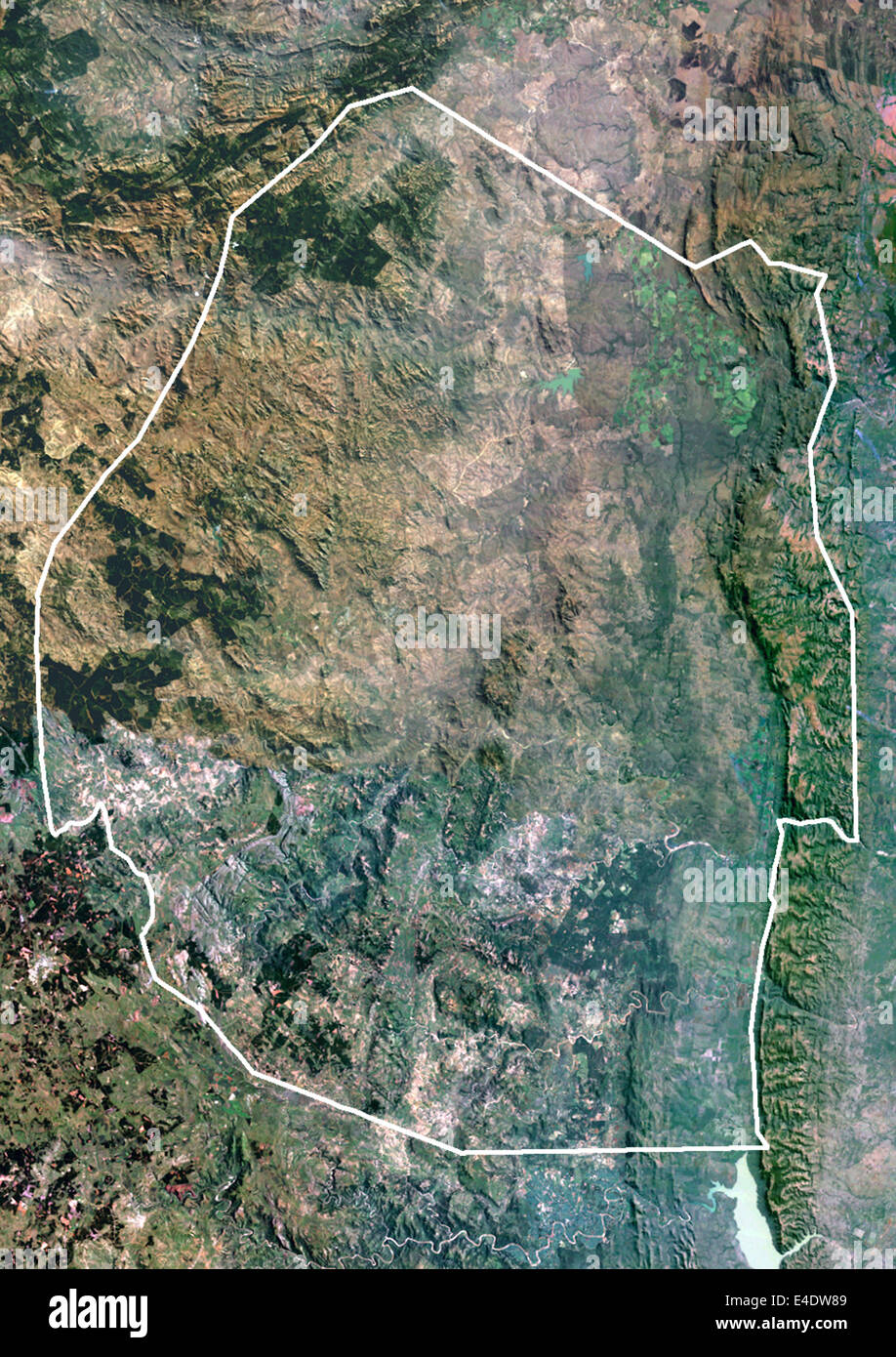 Swaziland, Africa, True Colour Satellite Image With Border. Satellite ...
