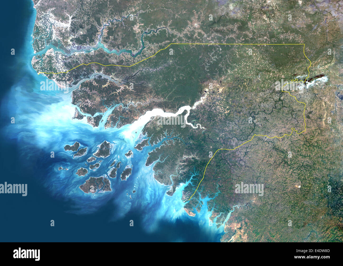 Guinea Bissau, Africa, True Colour Satellite Image With Border ...