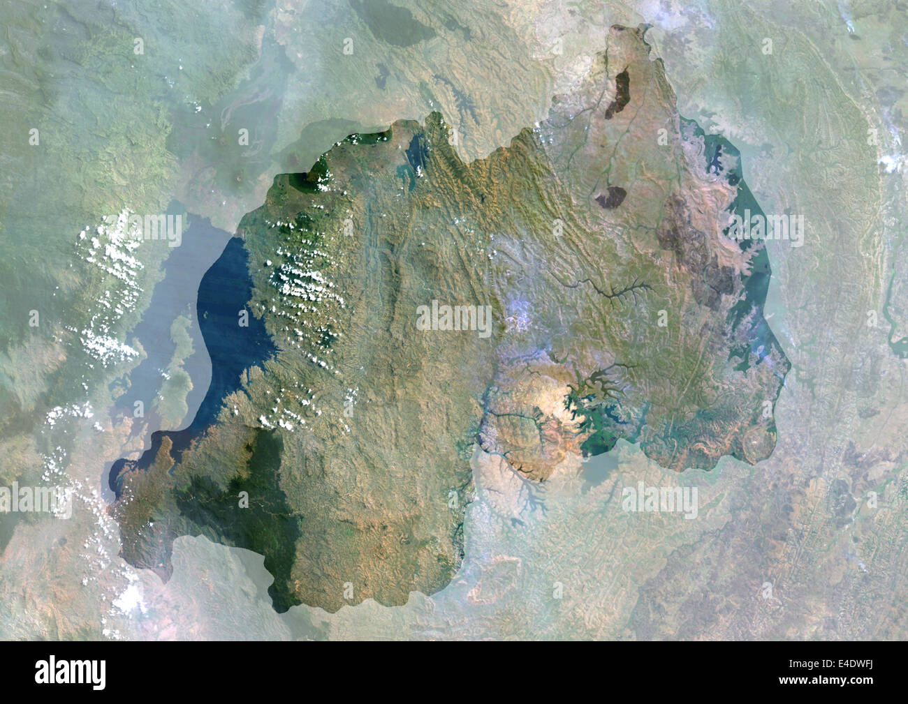 Rwanda, Africa, True Colour Satellite Image With Mask. Satellite view ...