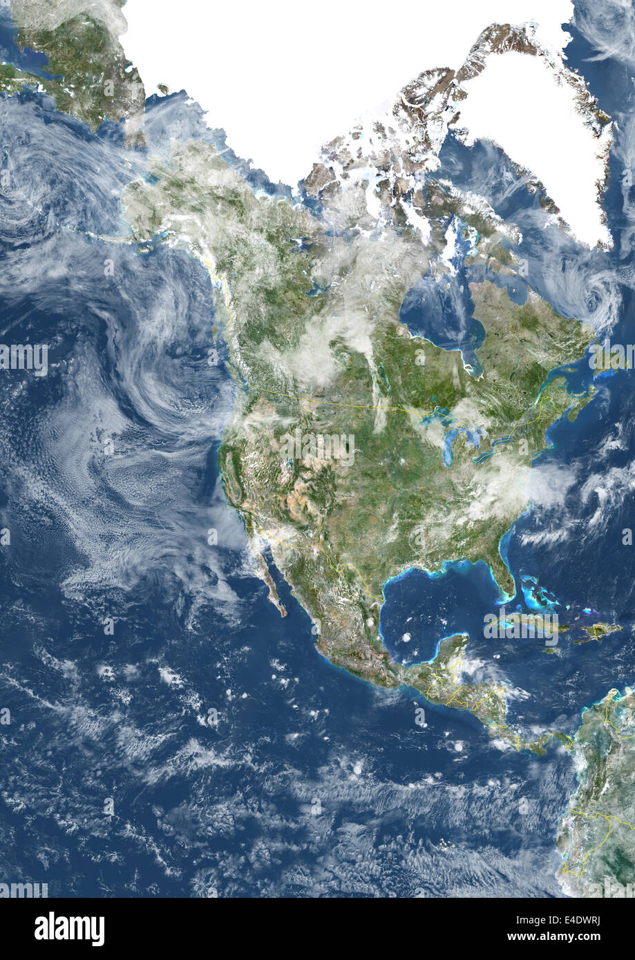 North America With Country Borders And Cloud Coverage, True Colour ...