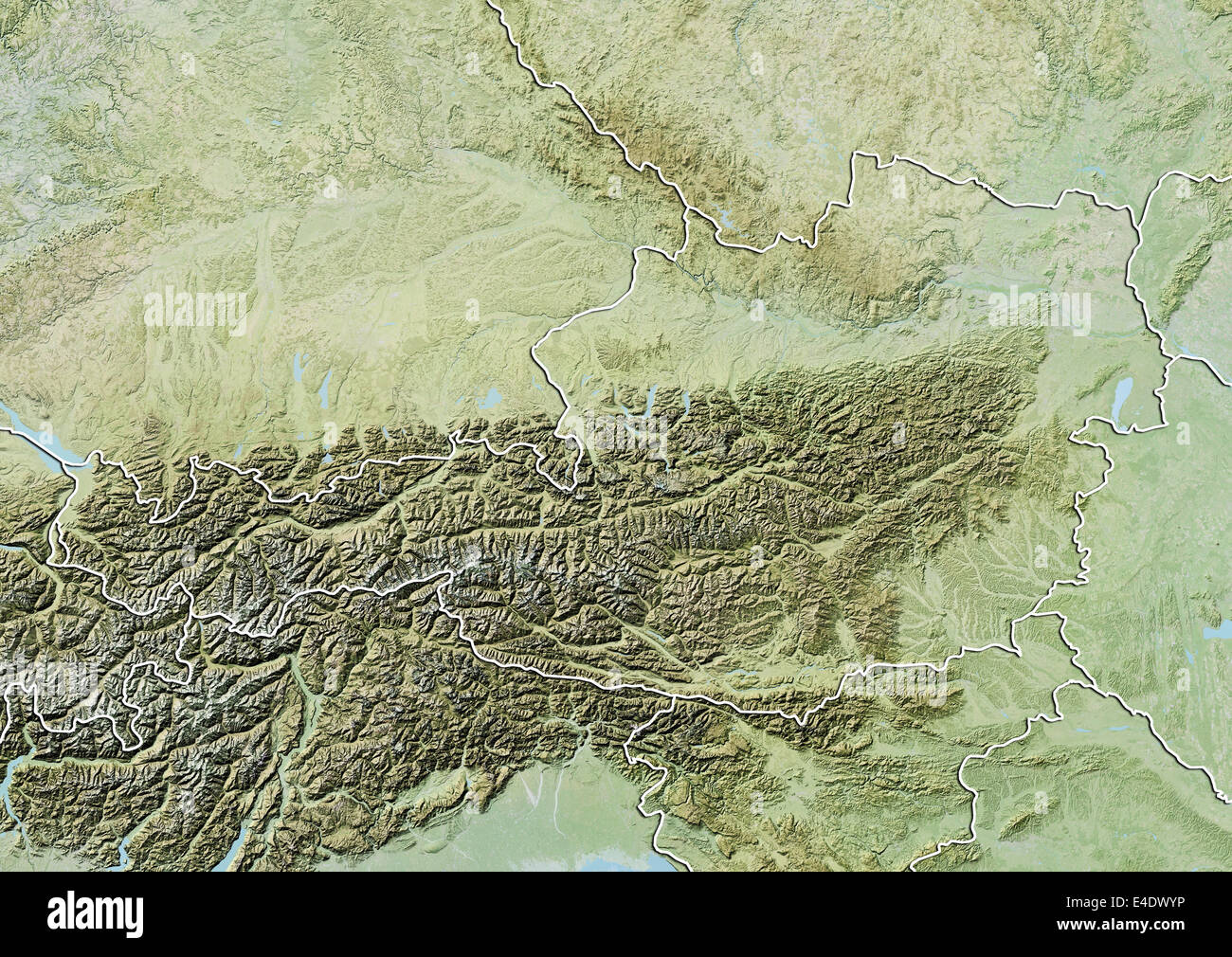 Austria, Relief Map With Border Stock Photo - Alamy