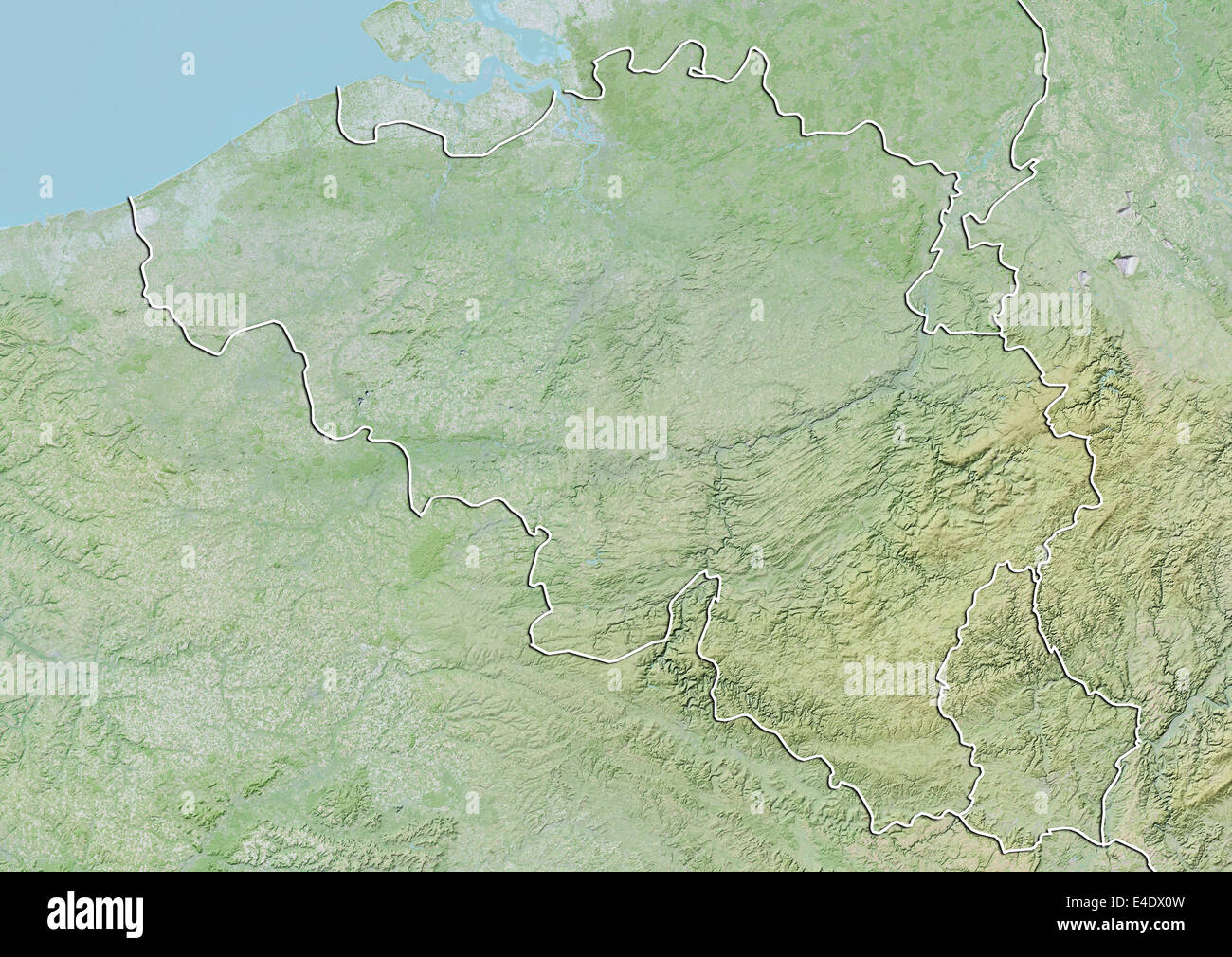 Belgium, Relief Map With Border Stock Photo - Alamy