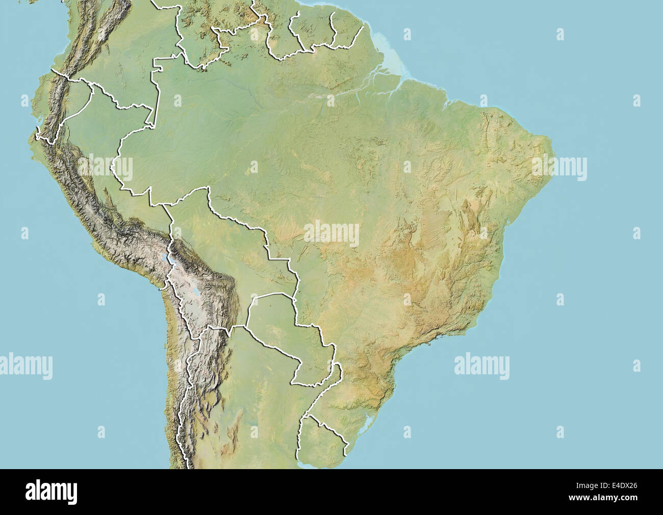 Brazil, Relief Map With Border Stock Photo - Alamy