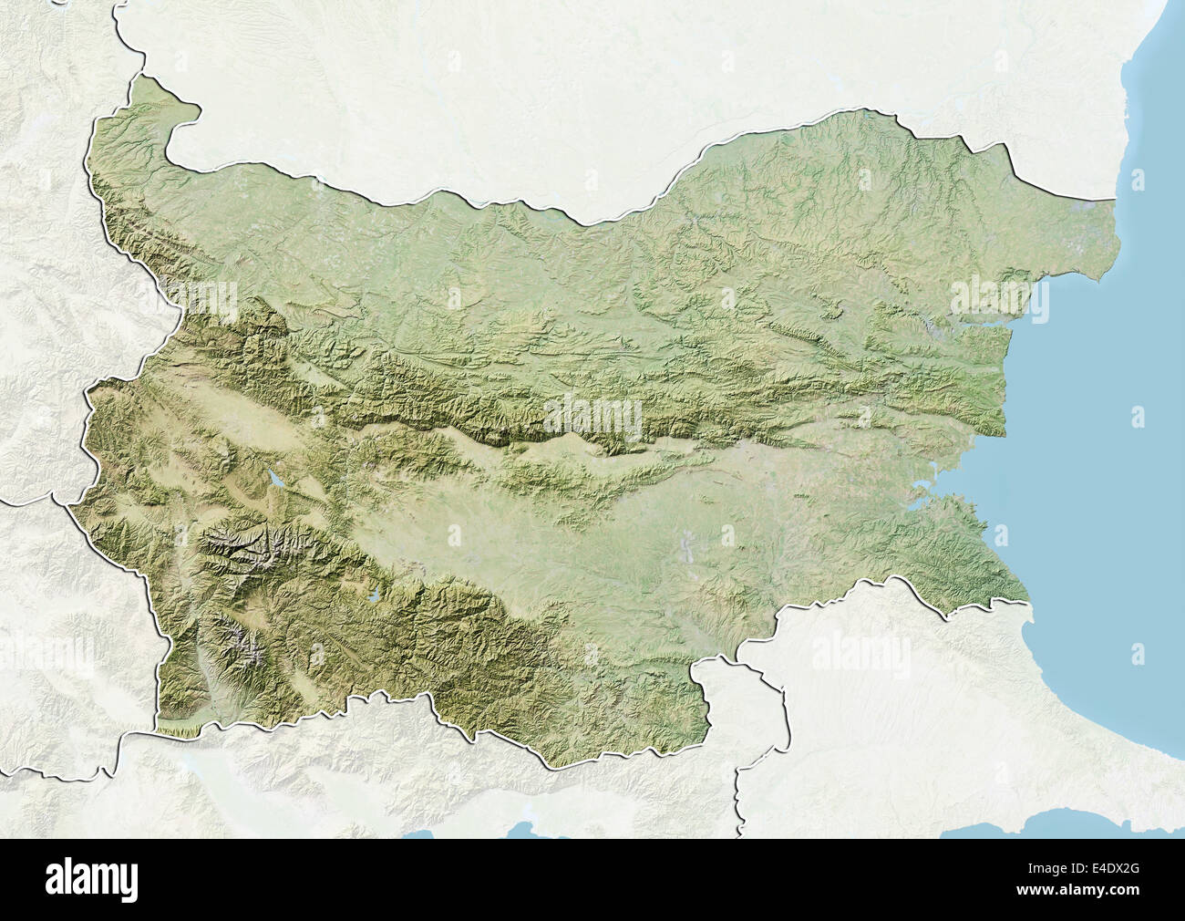 Bulgaria, Relief Map With Border and Mask Stock Photo - Alamy