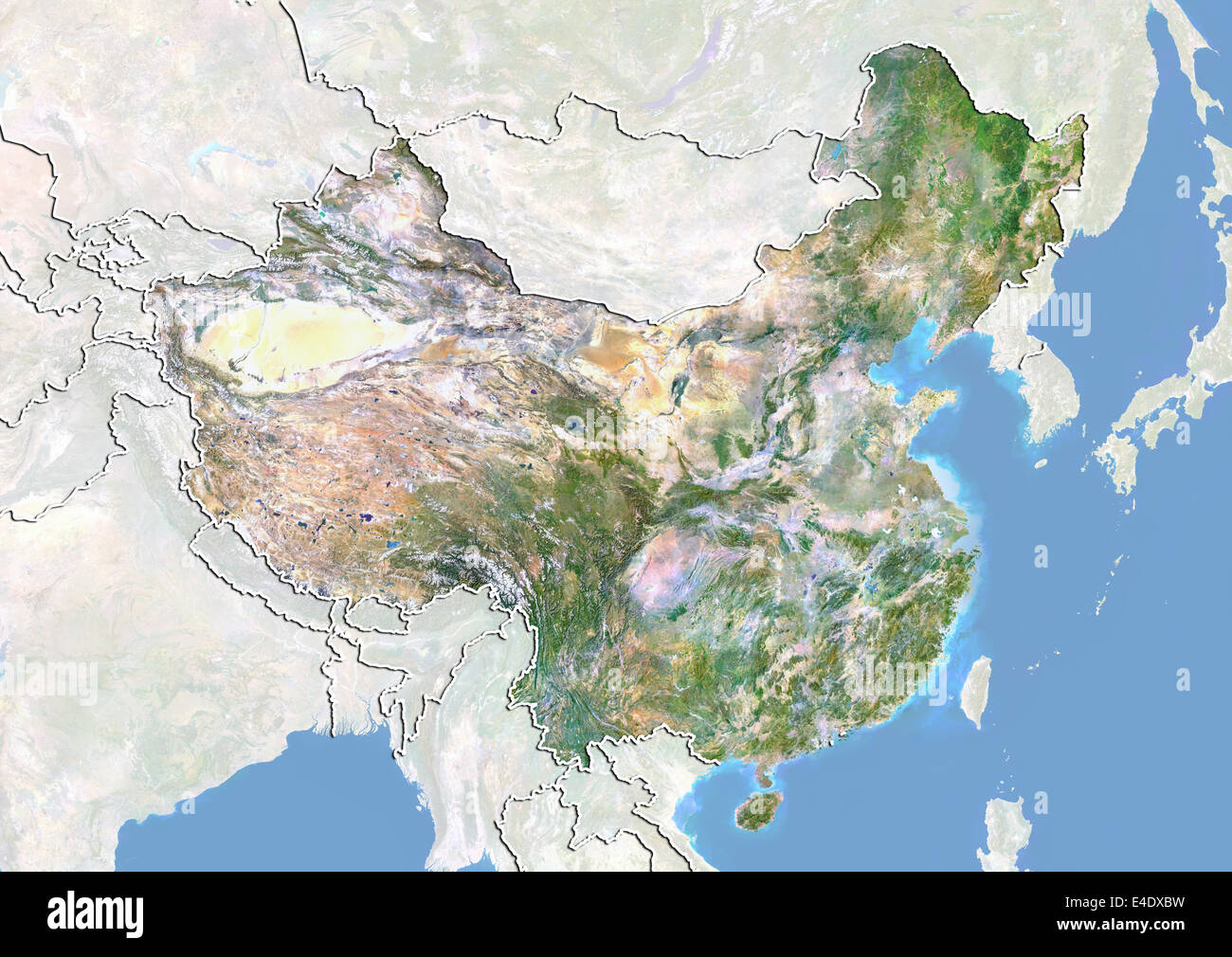 China, Satellite Image With Bump Effect, With Border and Mask Stock ...