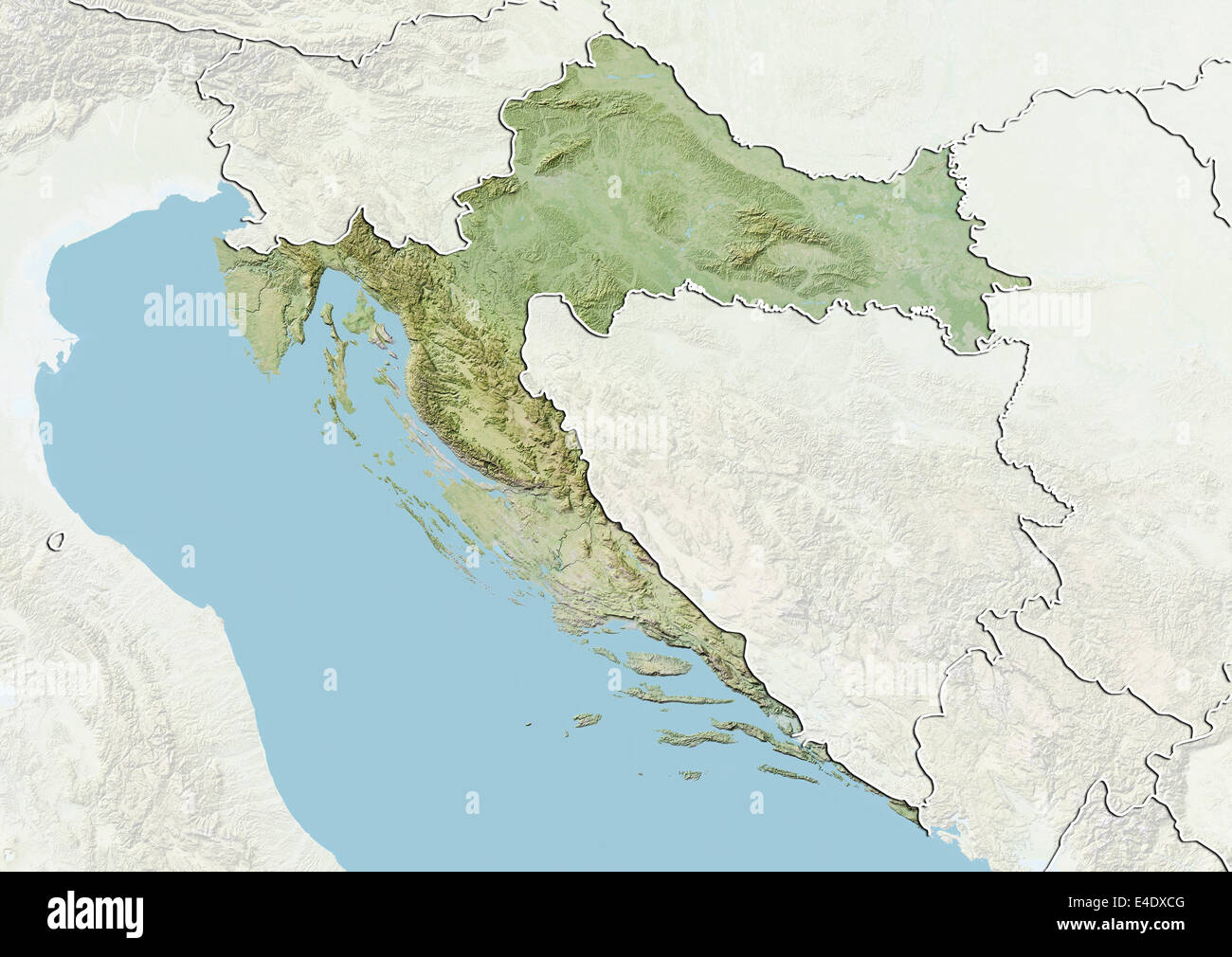 Croatia, Relief Map With Border and Mask Stock Photo - Alamy