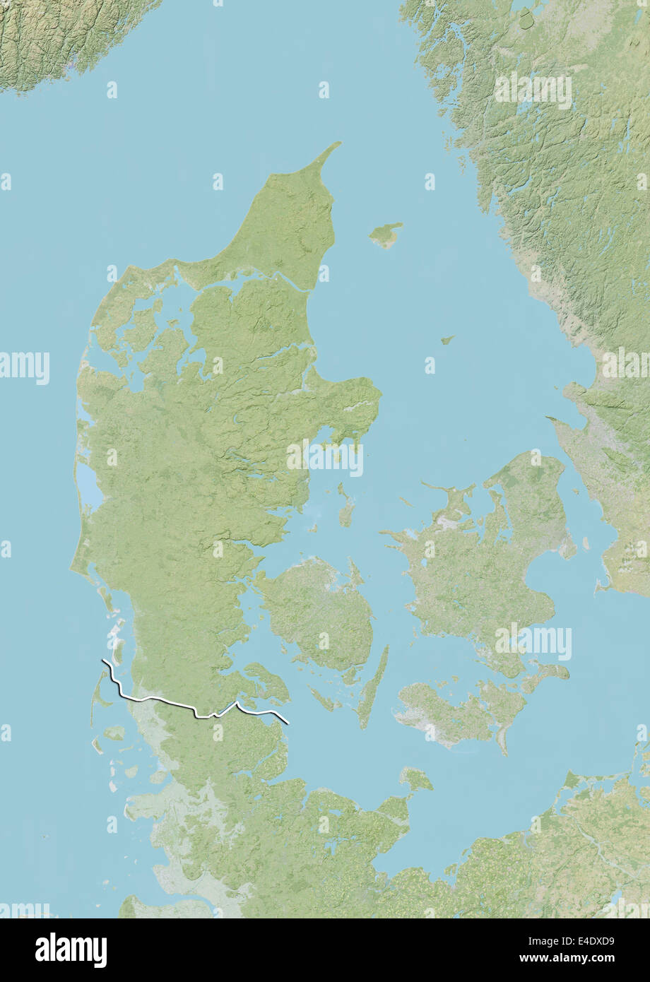 Denmark, Relief Map With Border Stock Photo - Alamy