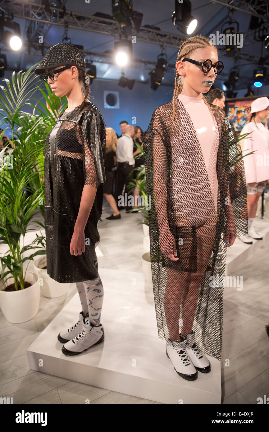 Berlin, Germany. 9th July, 2014. Models present fashion by Franziska ...