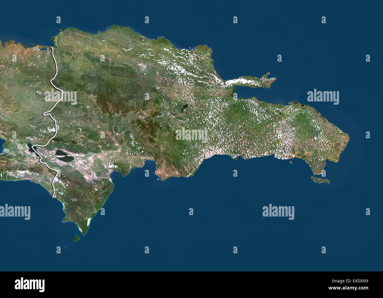 Dominican Republic, True Colour Satellite Image With Border Stock Photo ...
