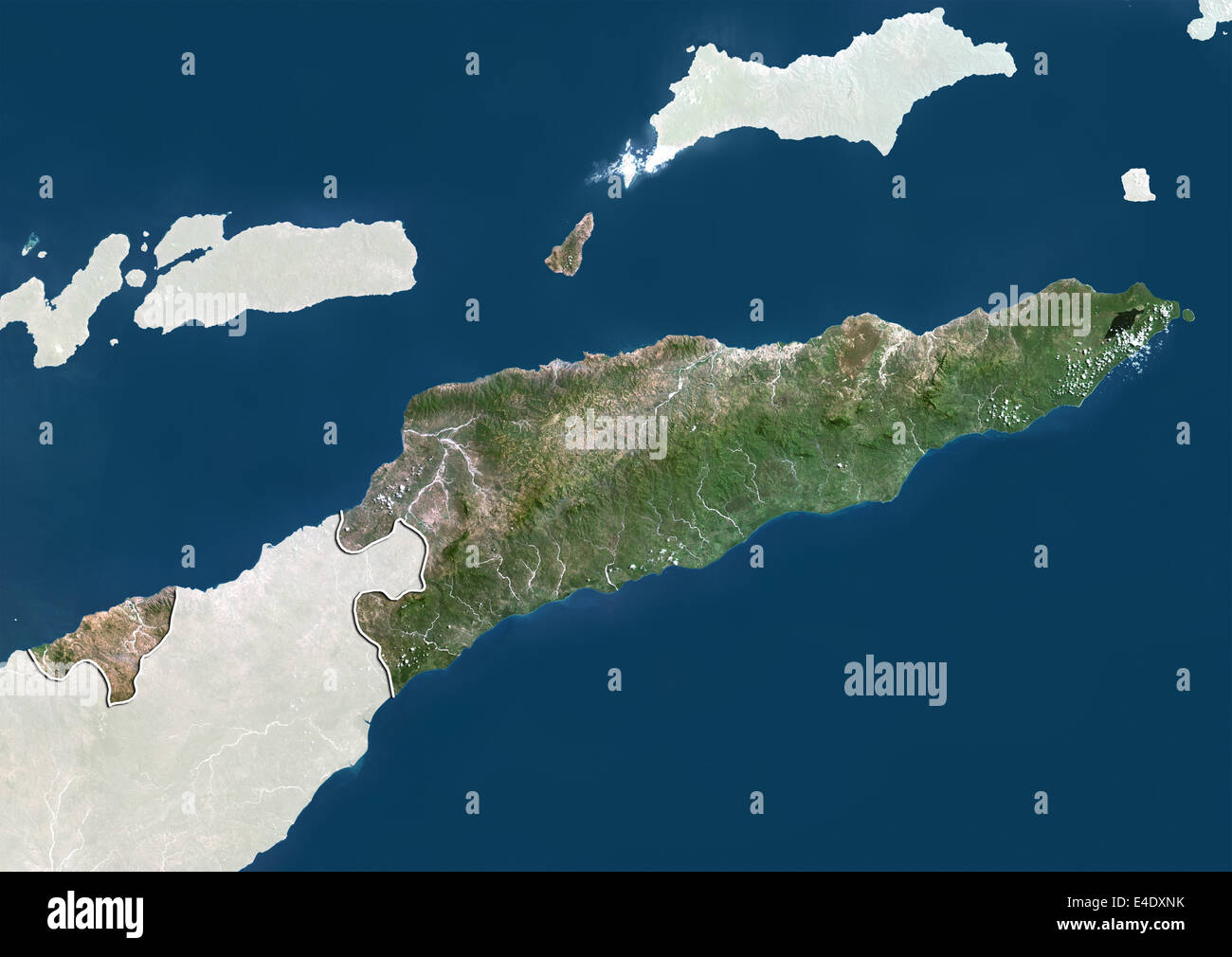 East Timor, True Colour Satellite Image With Border and Mask Stock ...