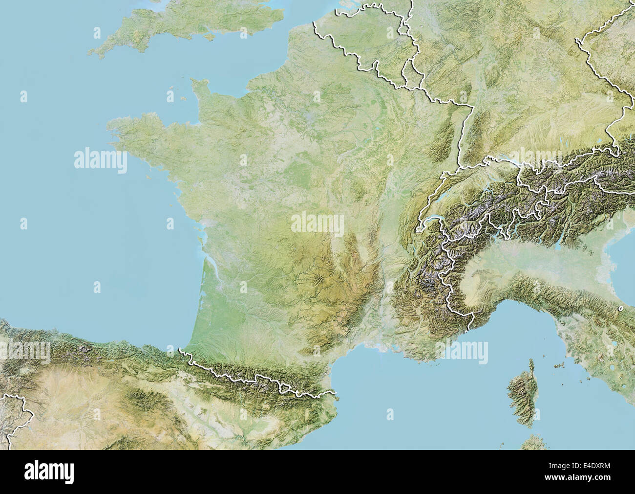 France, Relief Map With Border Stock Photo - Alamy