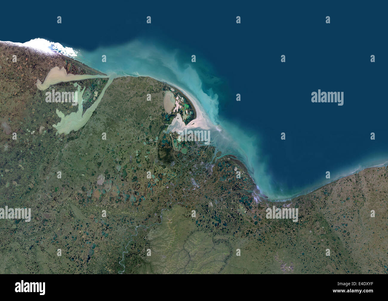 Indigirka River Delta, Russia, True Colour Satellite Image. True colour ...