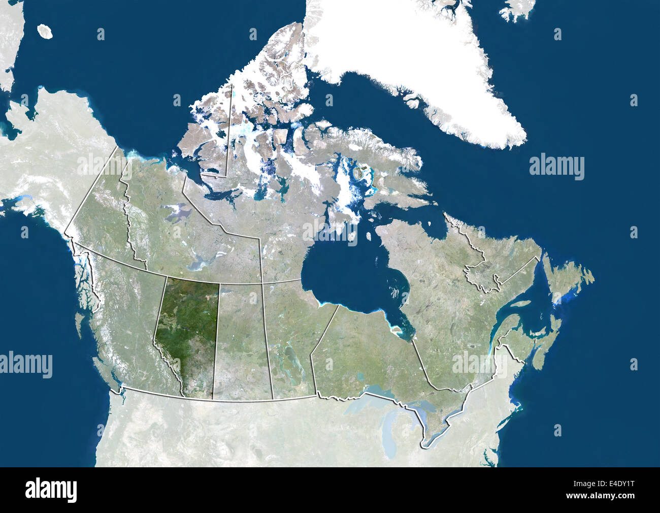 Canada and the Province of Alberta, True Colour Satellite Image Stock ...
