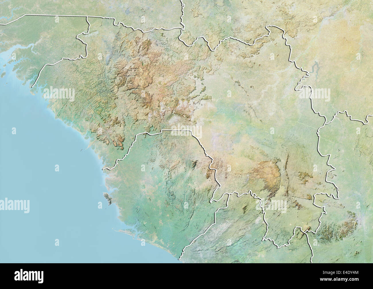 Guinea, Relief Map With Border Stock Photo - Alamy