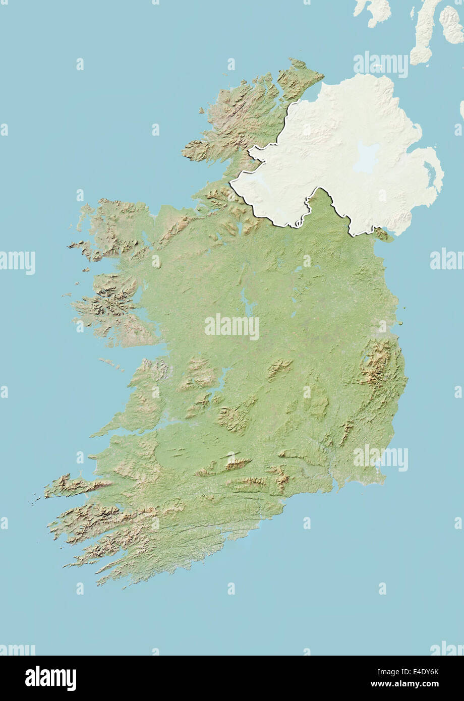 Ireland, Relief Map With Border and Mask Stock Photo - Alamy
