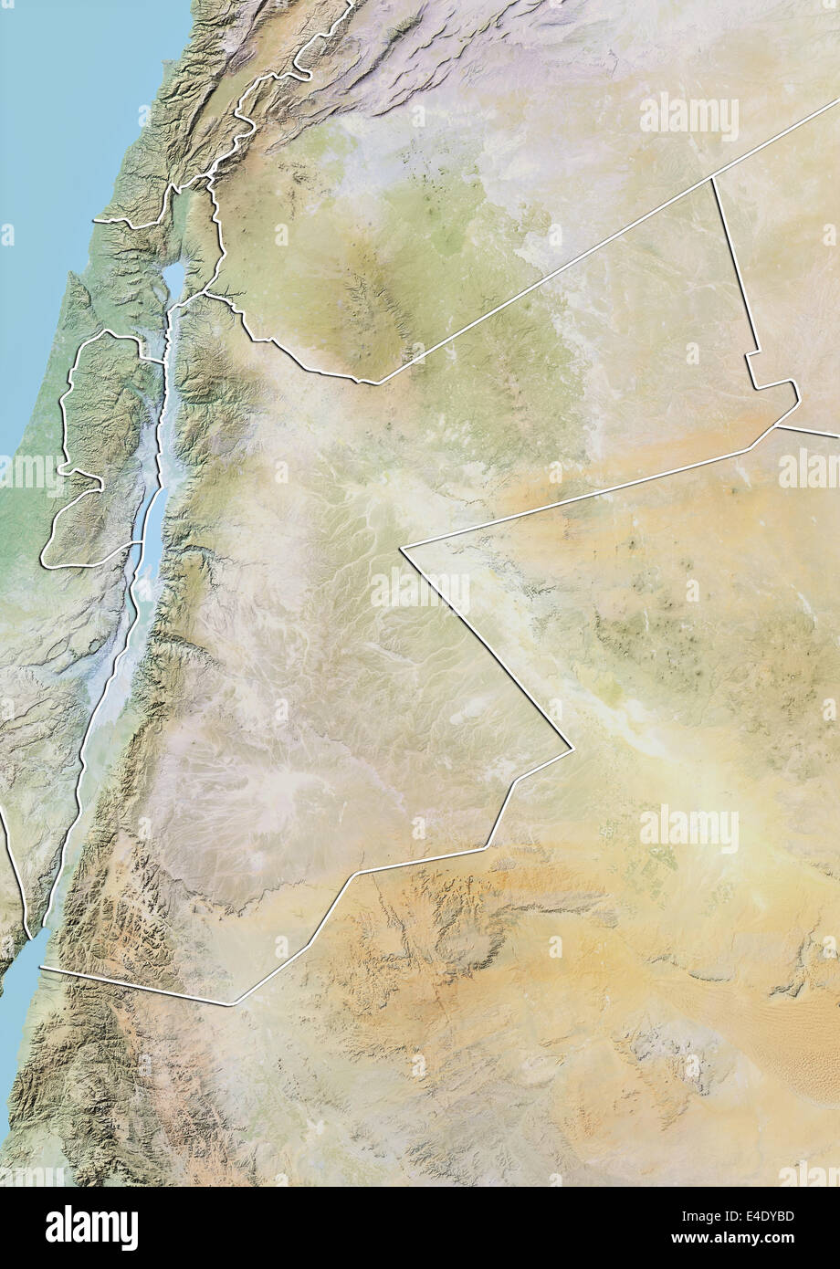 Jordan, Relief Map With Border Stock Photo - Alamy