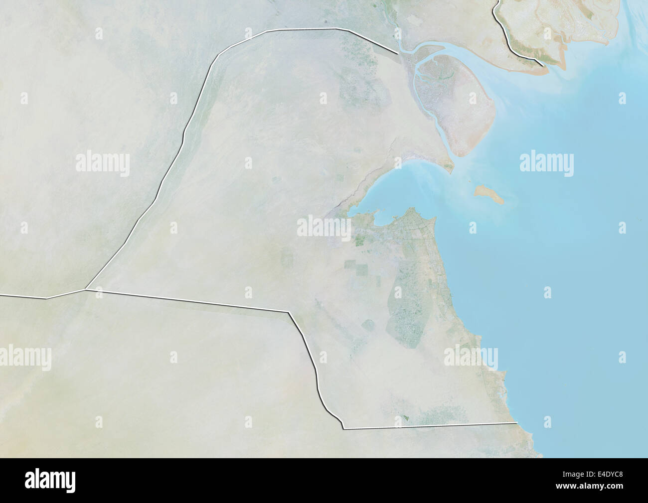 Kuwait, Relief Map With Border Stock Photo - Alamy