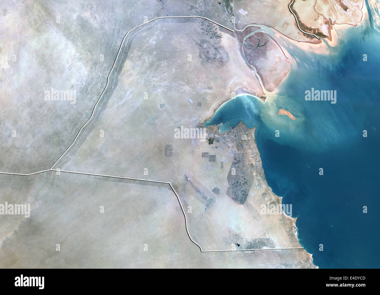 Kuwait, True Colour Satellite Image With Border Stock Photo - Alamy