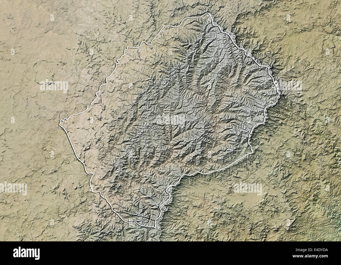 Lesotho, Relief Map With Border Stock Photo - Alamy