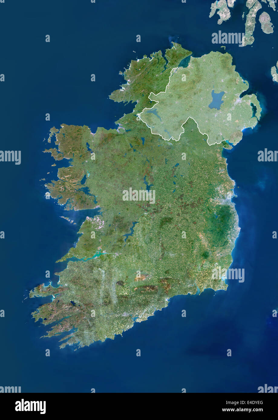 Ireland, True Colour Satellite Image With Mask And Border. Ireland ...