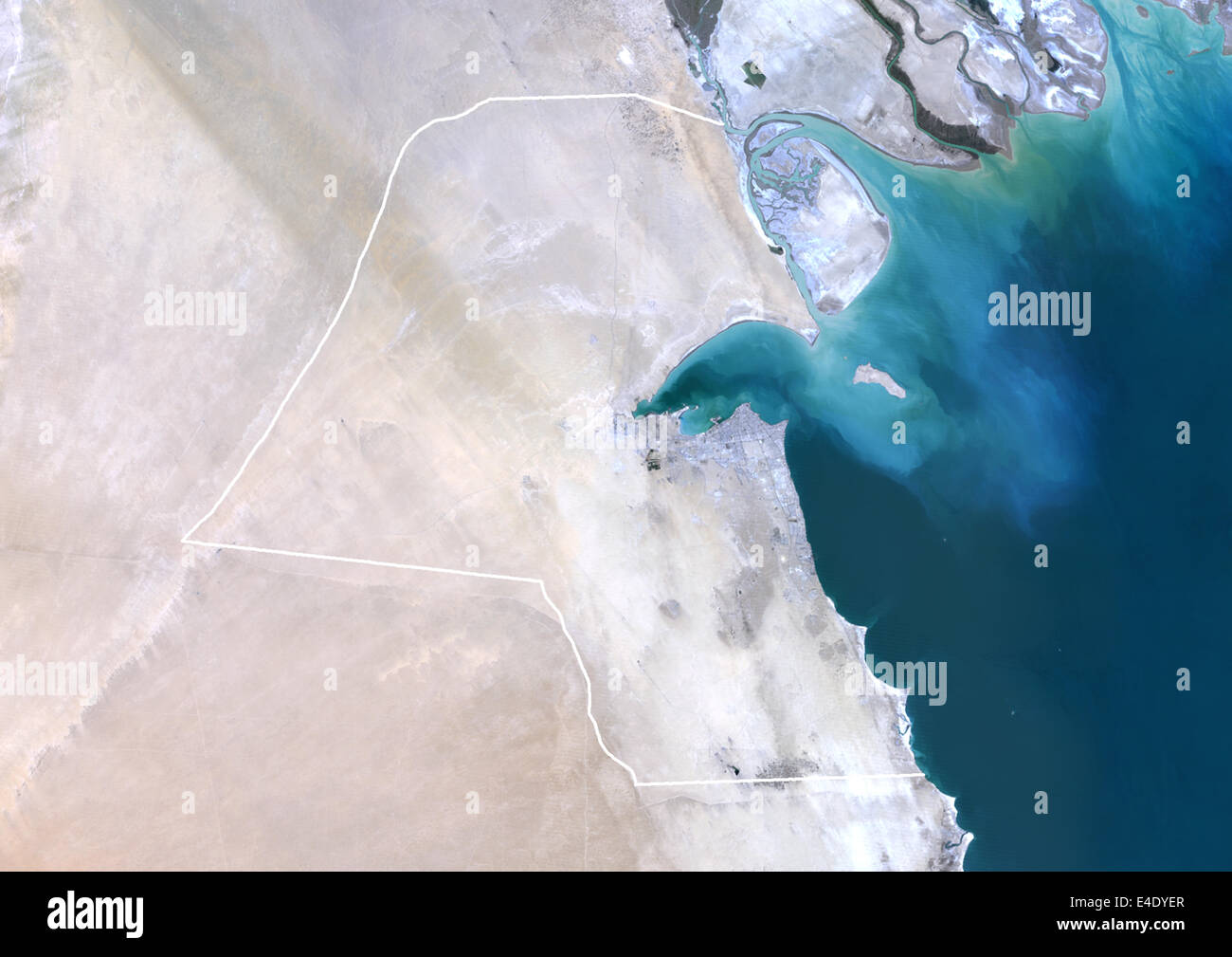 Kuwait, True Colour Satellite Image With Border. Kuwait, true colour ...