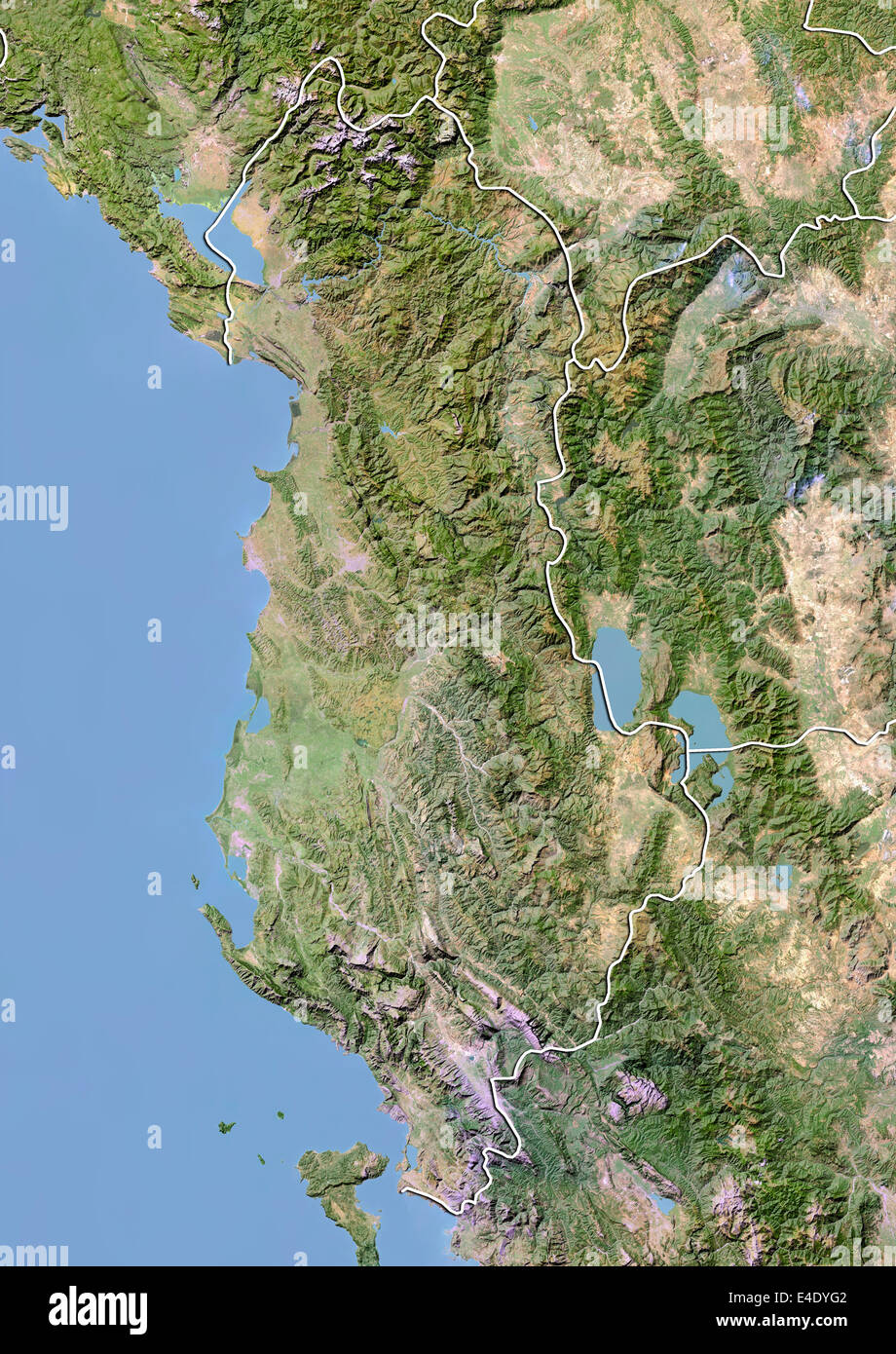 Albania, Satellite Image With Bump Effect, With Border Stock Photo - Alamy