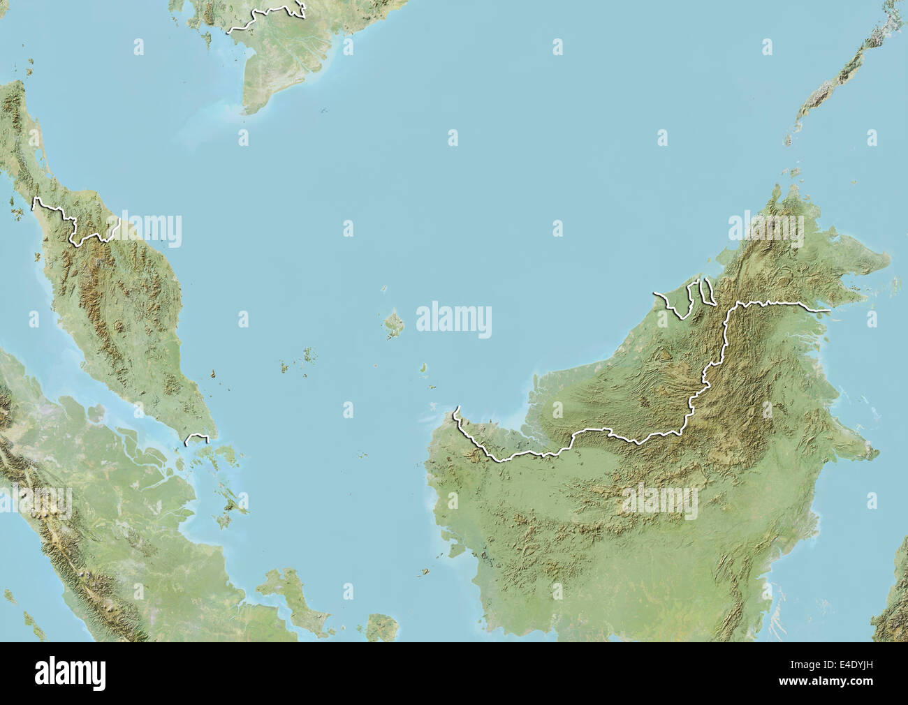 Malaysia, Relief Map With Border Stock Photo - Alamy