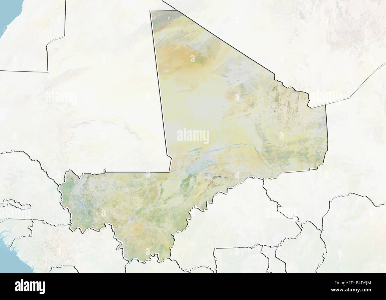 Mali, Relief Map With Border and Mask Stock Photo - Alamy