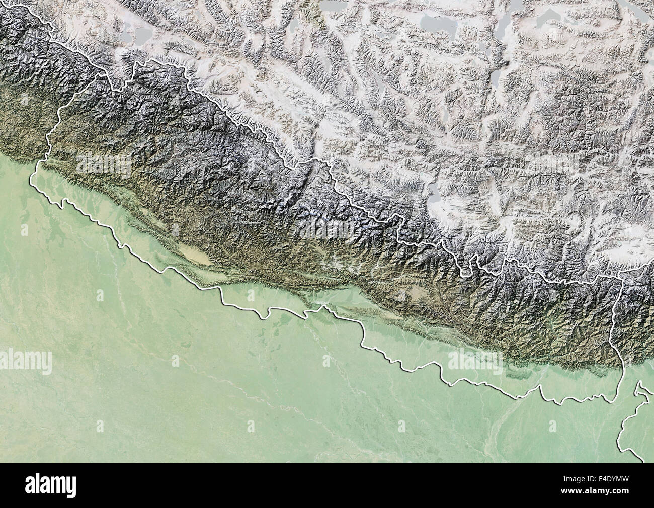 Nepal, Relief Map With Border Stock Photo - Alamy