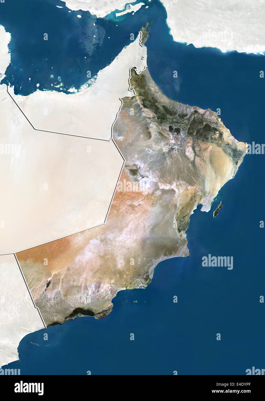 Oman, True Colour Satellite Image With Border and Mask Stock Photo - Alamy