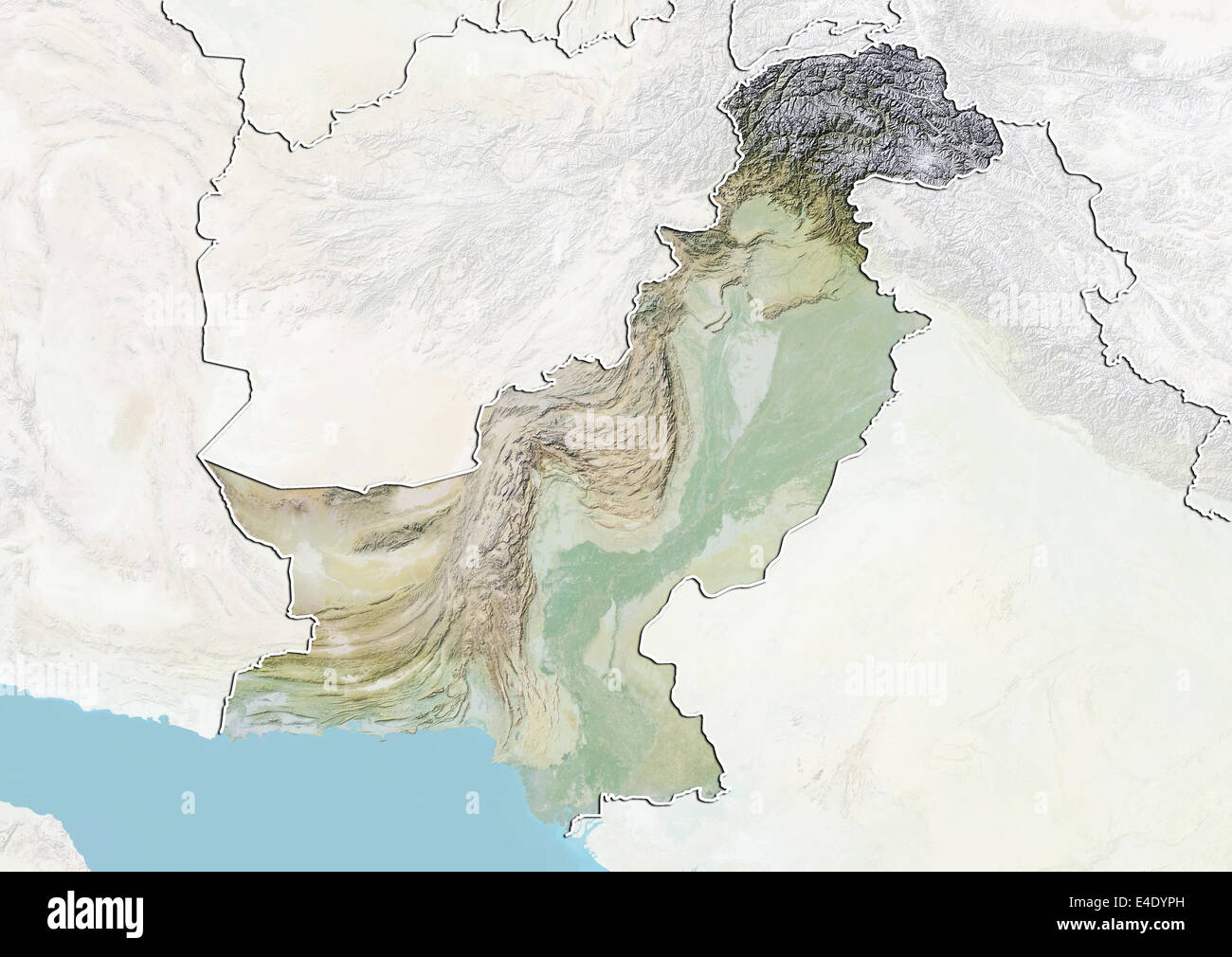 Pakistan, Relief Map with Border and Mask Stock Photo - Alamy