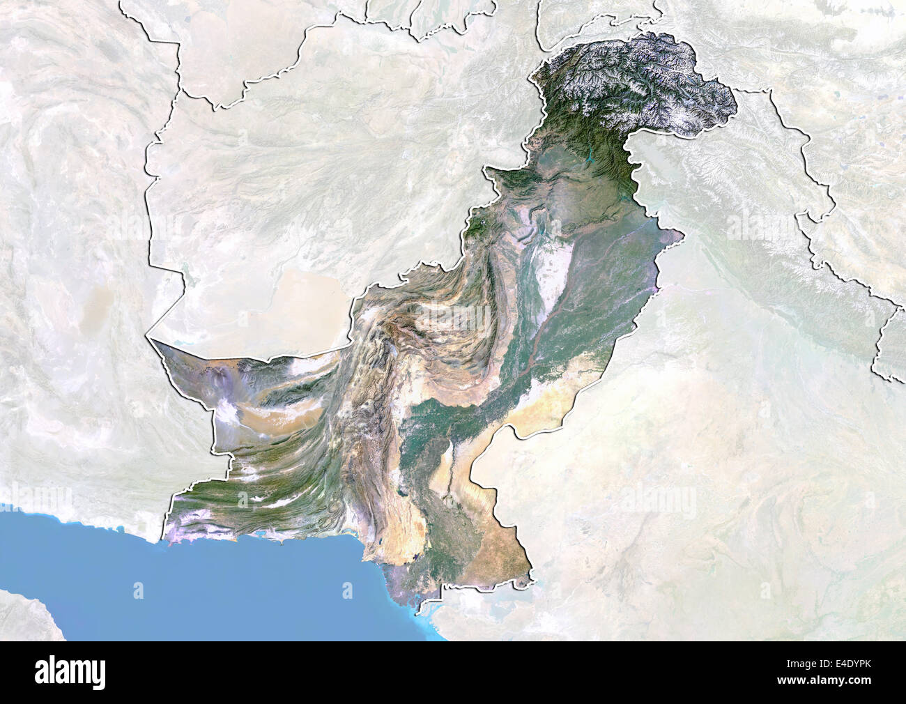 Pakistan, Satellite Image With Bump Effect, With Border and Mask Stock ...