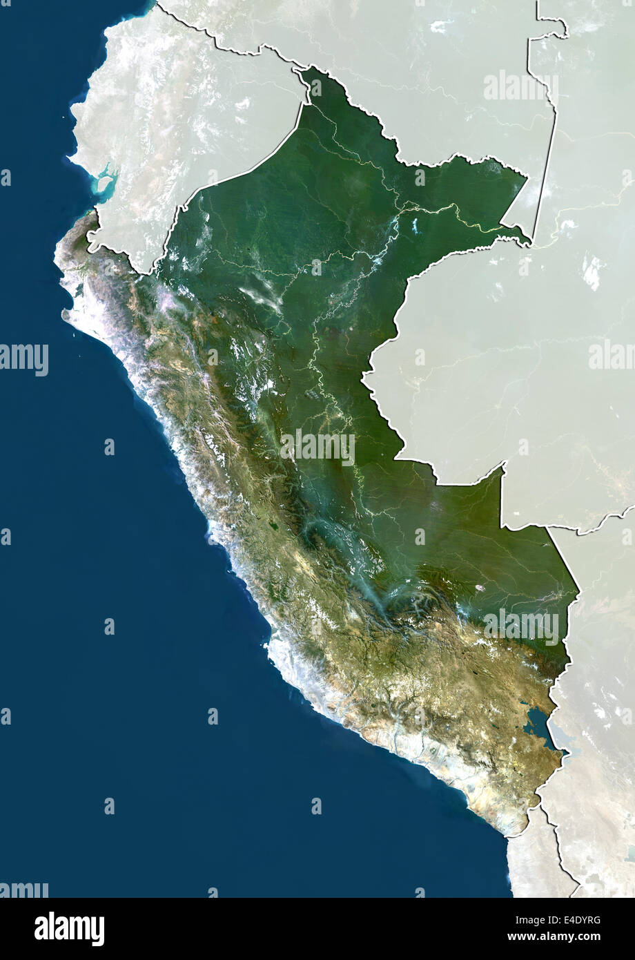 Peru, True Colour Satellite Image With Border and Mask Stock Photo - Alamy