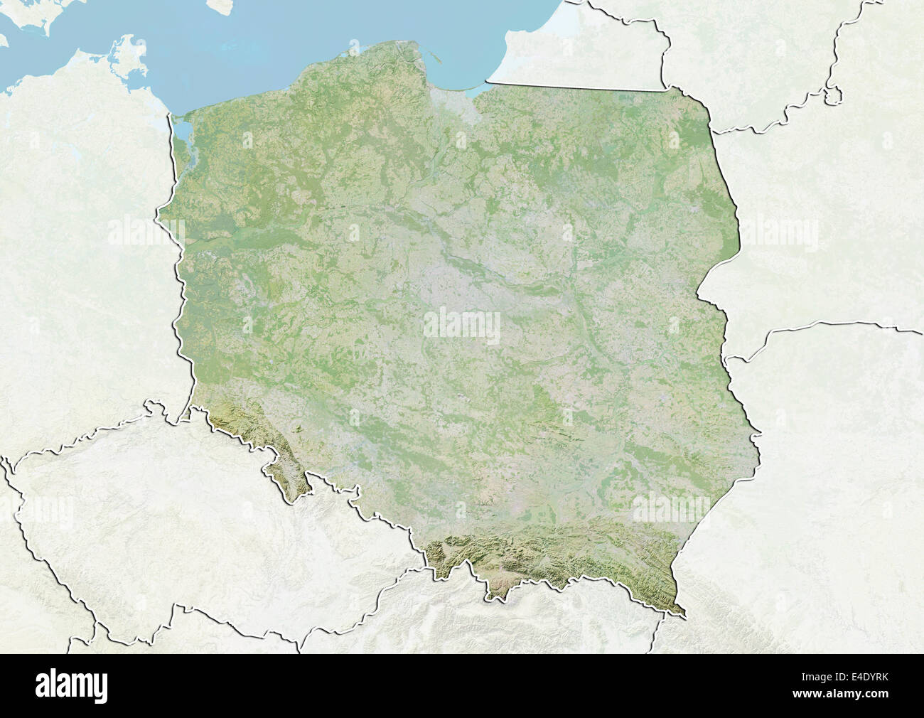 Poland, Relief Map With Border and Mask Stock Photo - Alamy