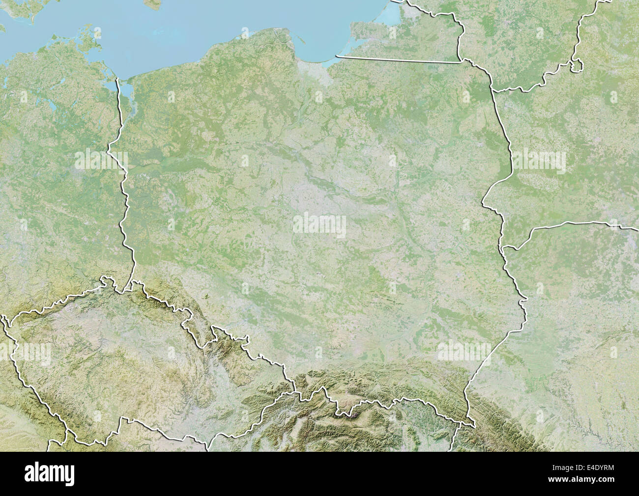 Poland, Relief Map With Border Stock Photo - Alamy