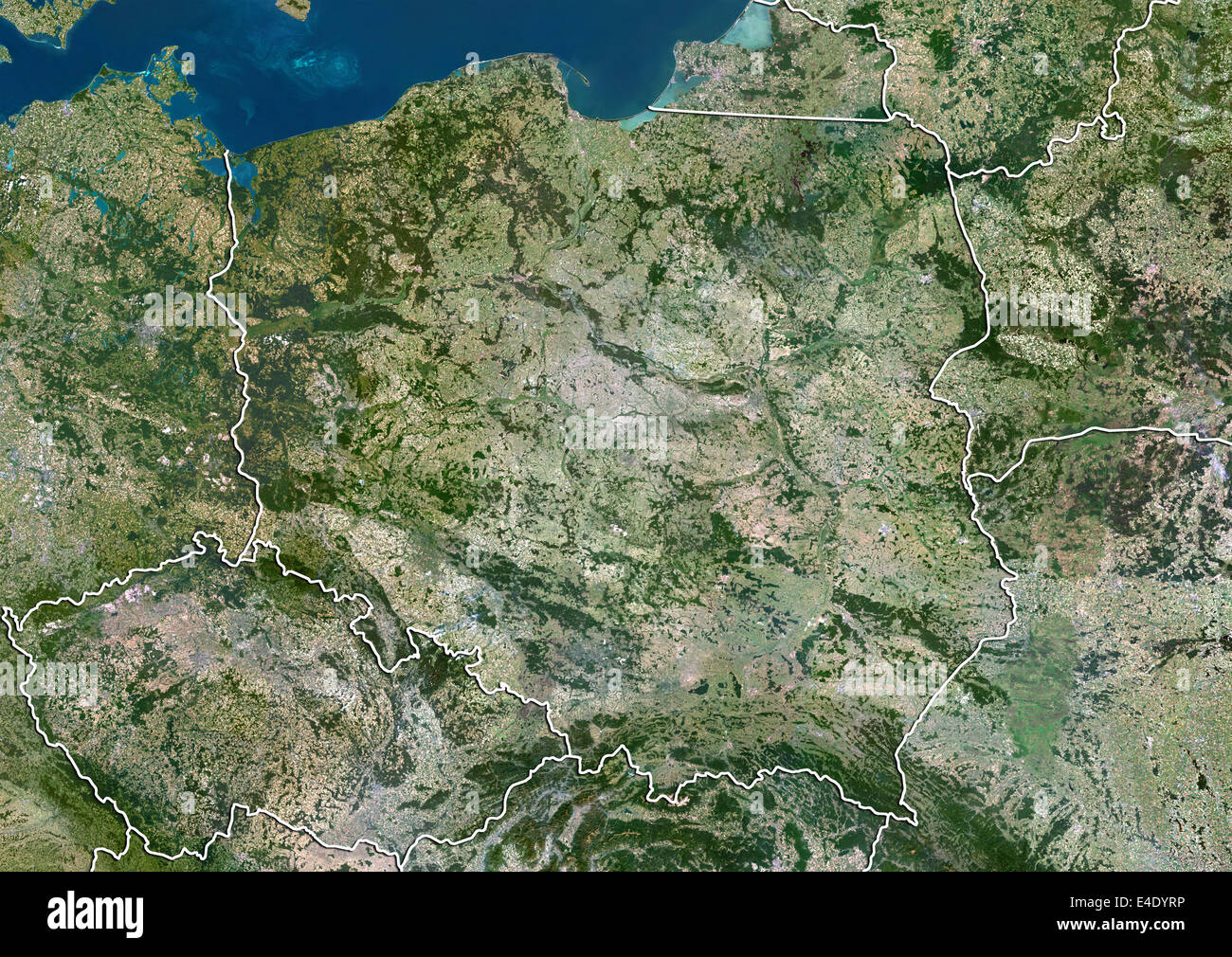 Poland, True Colour Satellite Image With Border Stock Photo - Alamy