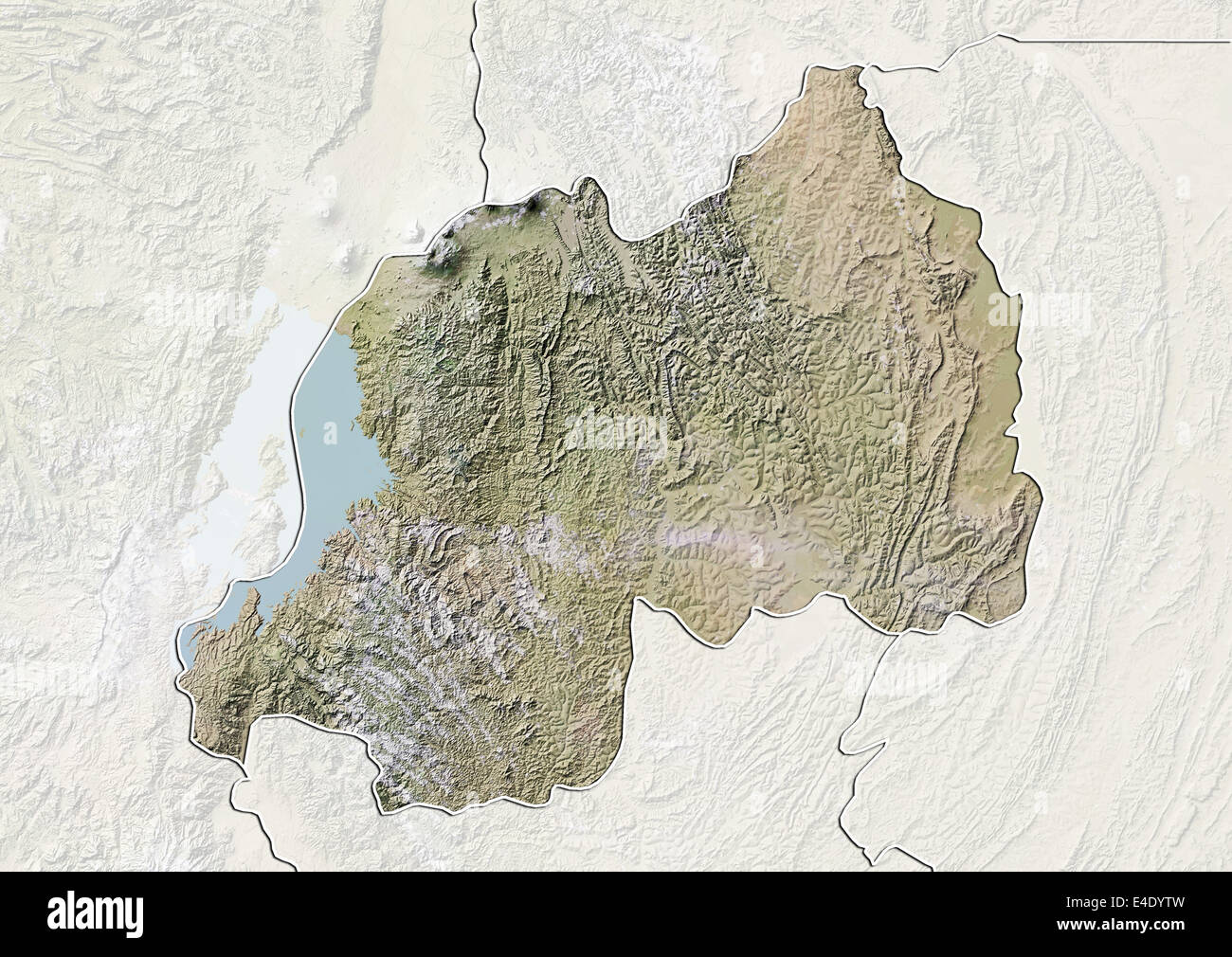 Rwanda, Relief Map with Border and Mask Stock Photo - Alamy