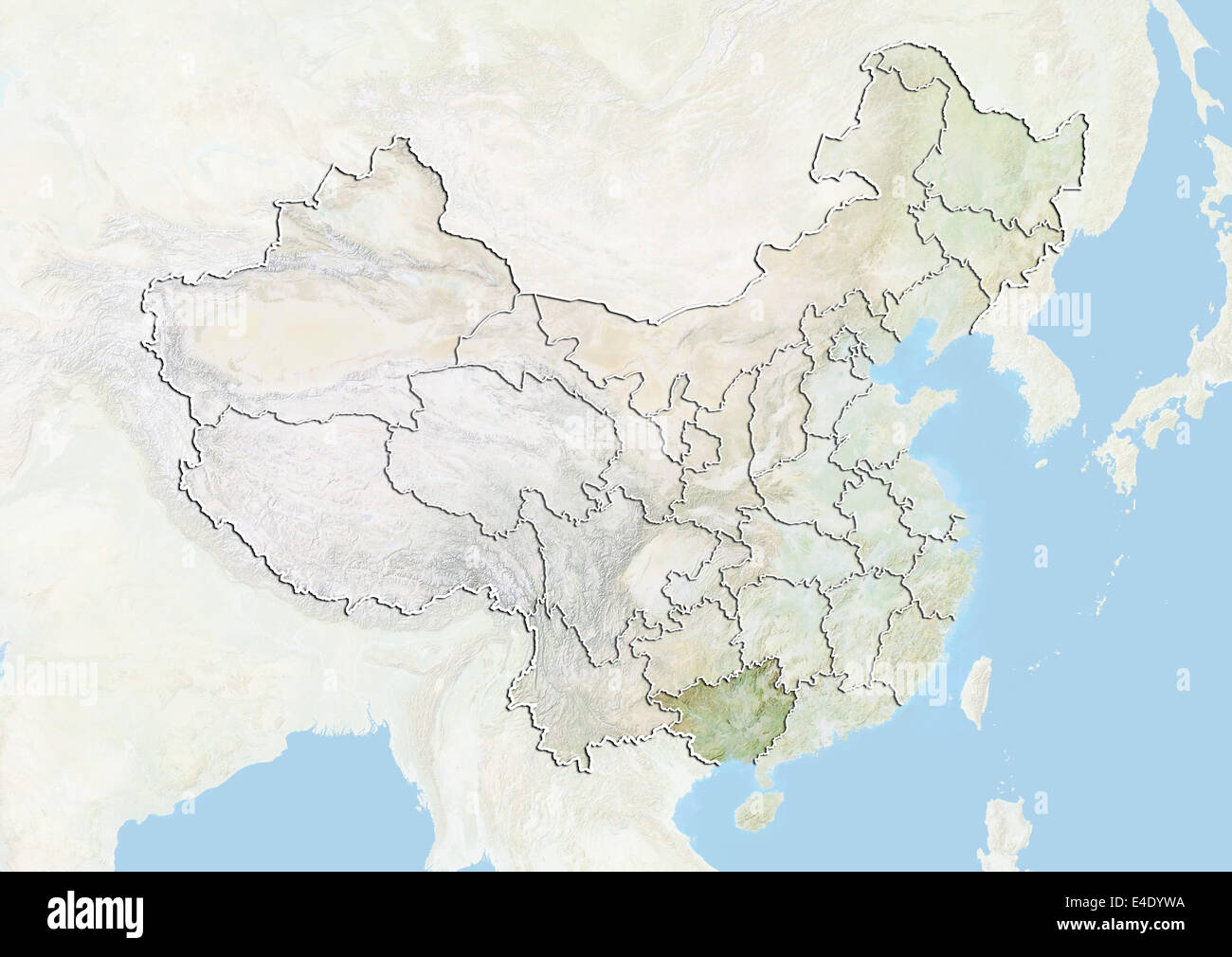 China and the Autonomous Region of Guangxi Zhuang, Relief Map Stock ...