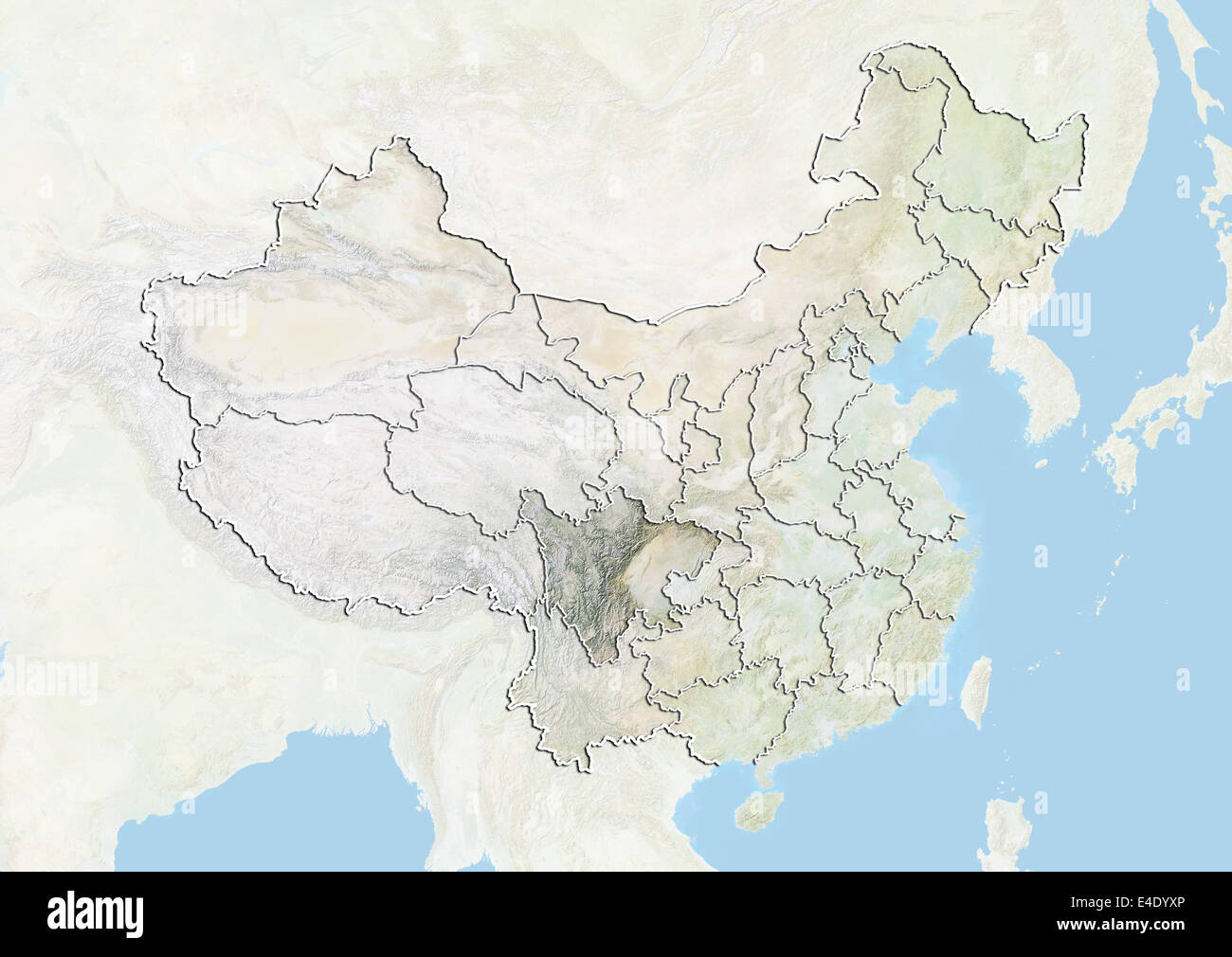 China and the Province of Sichuan, Relief Map Stock Photo - Alamy