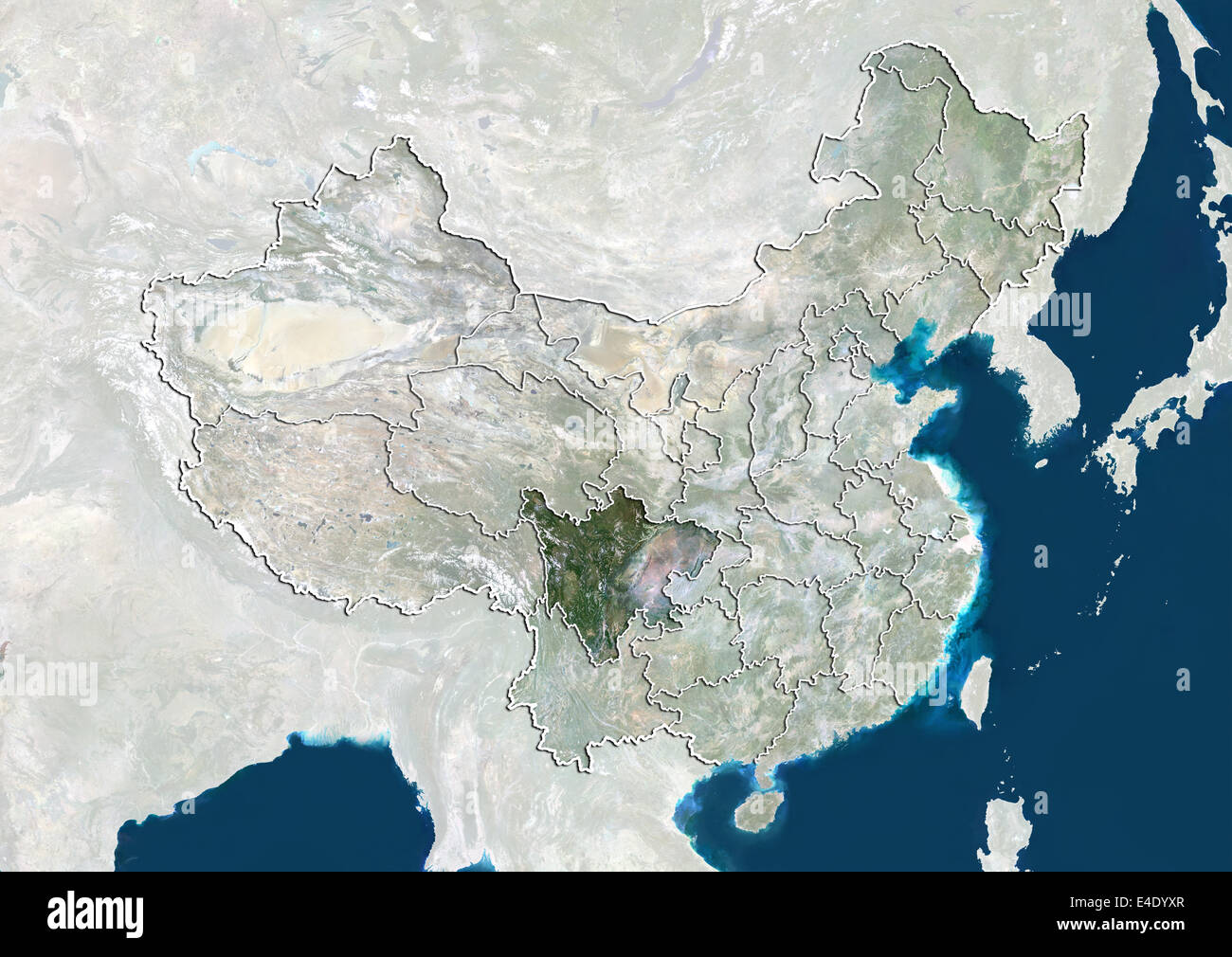 China and the Province of Sichuan, True Colour Satellite Image Stock ...