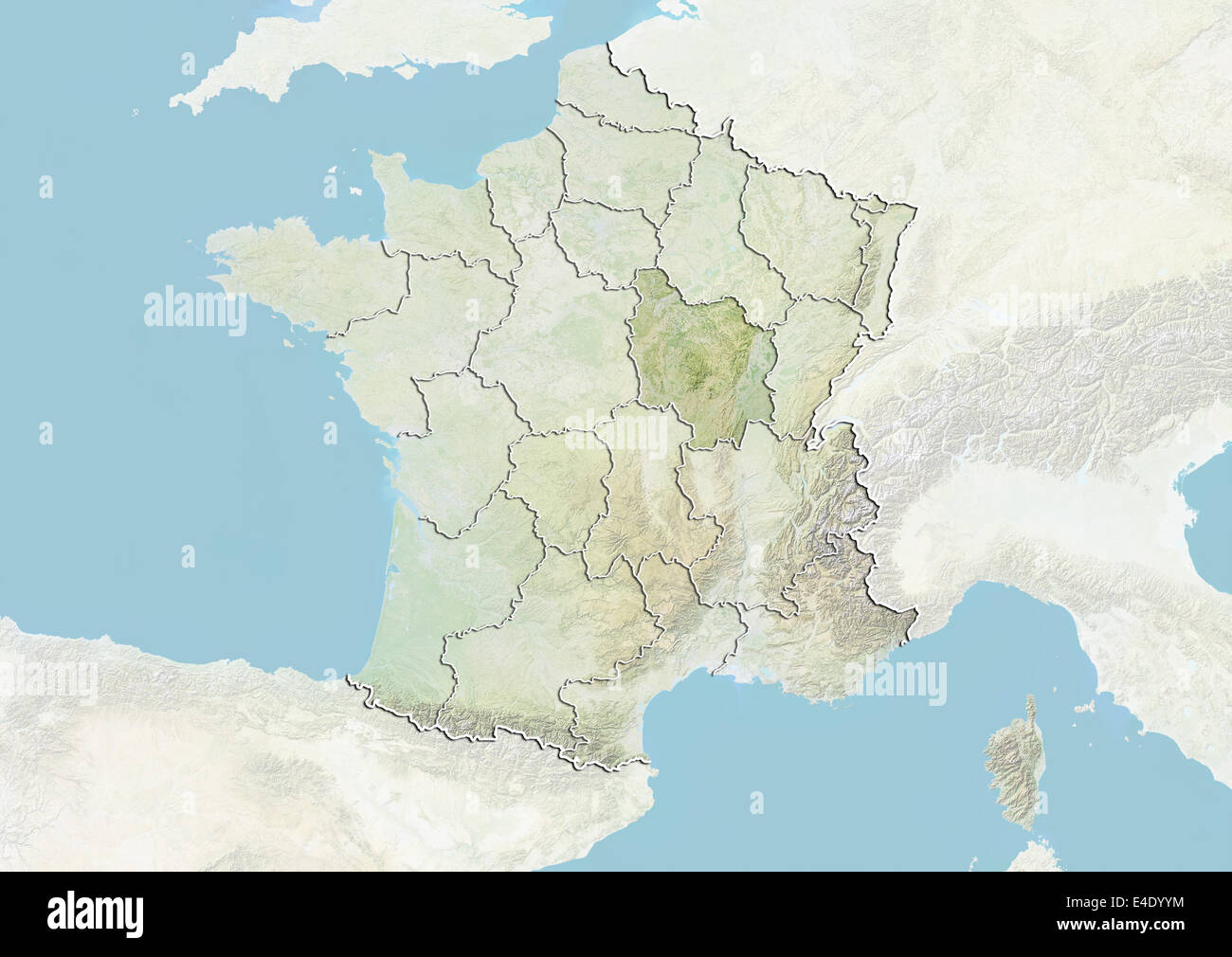 France and the Region of Burgundy, Relief Map Stock Photo - Alamy