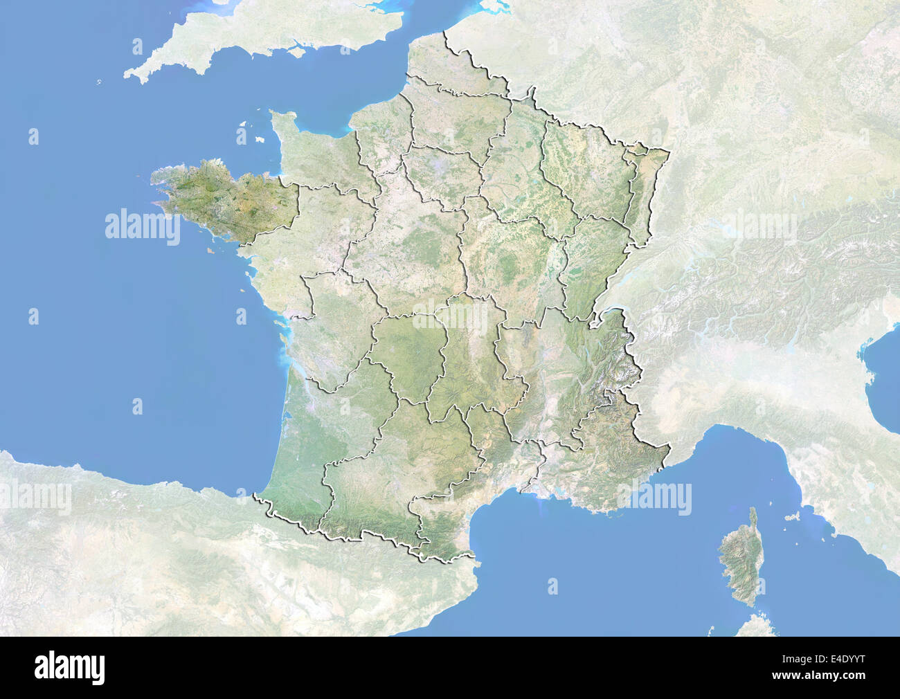 France and the Region of Brittany, Satellite Image With Bump Effect ...