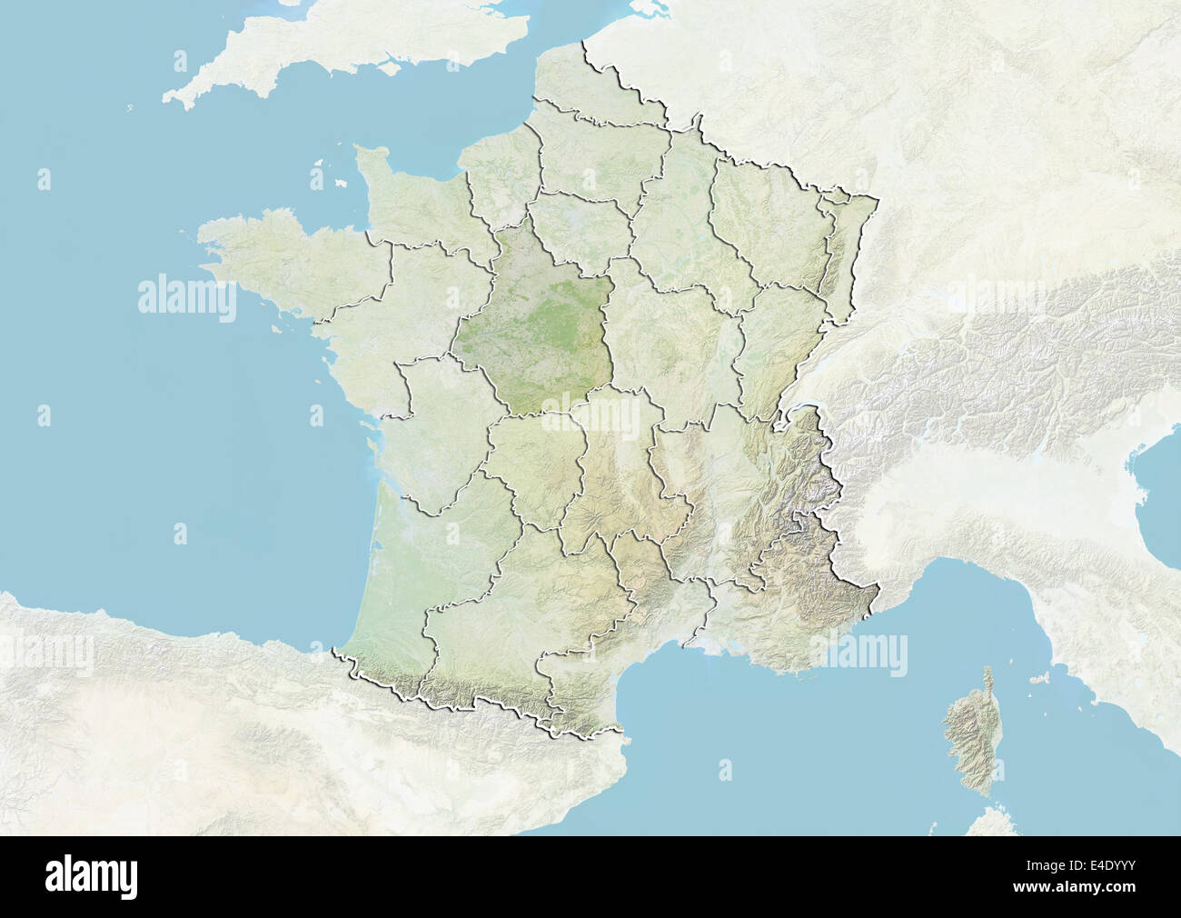France and the Region of Centre, Relief Map Stock Photo - Alamy