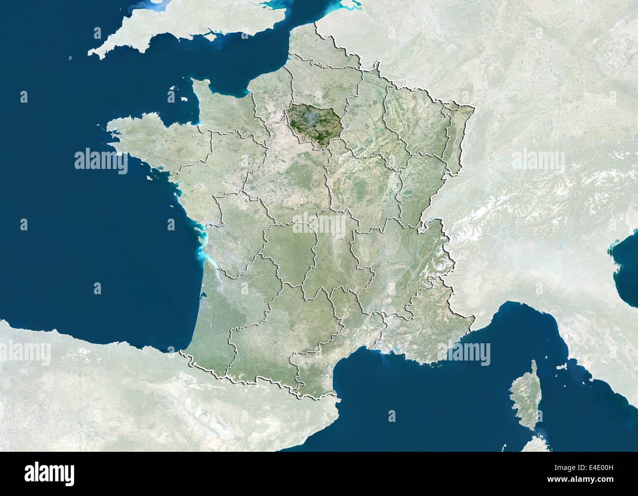 France and the Region of Ile-de-France, True Colour Satellite Image ...