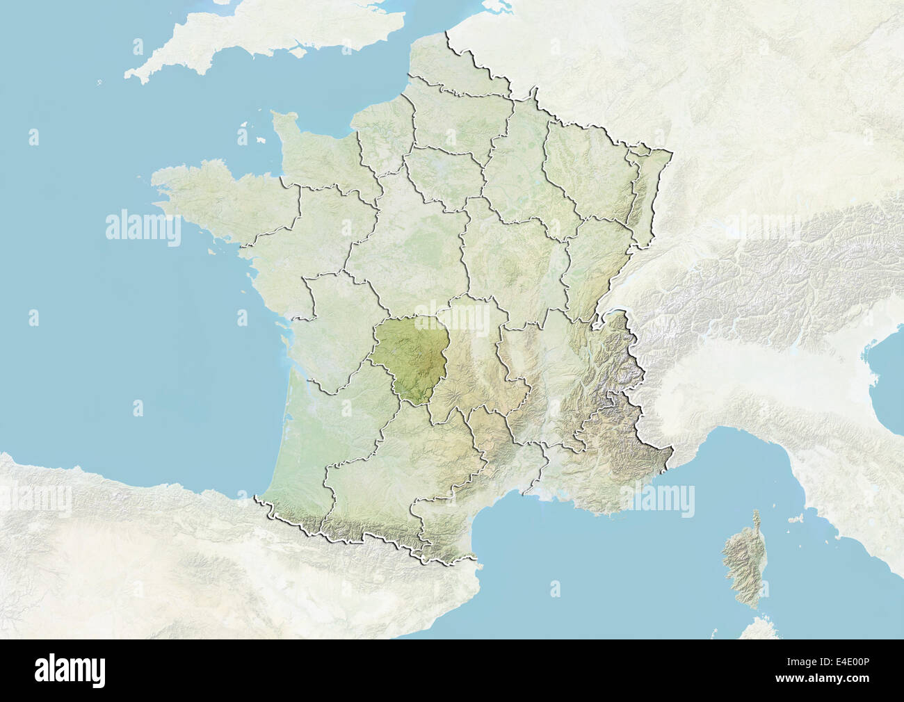 France and the Region of Limousin, Relief Map Stock Photo - Alamy