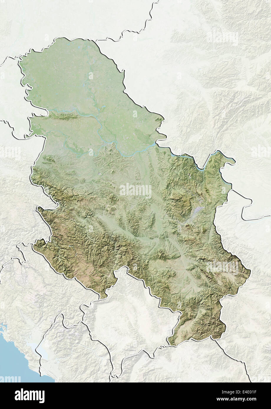 Serbia, Relief Map with Border and Mask Stock Photo - Alamy