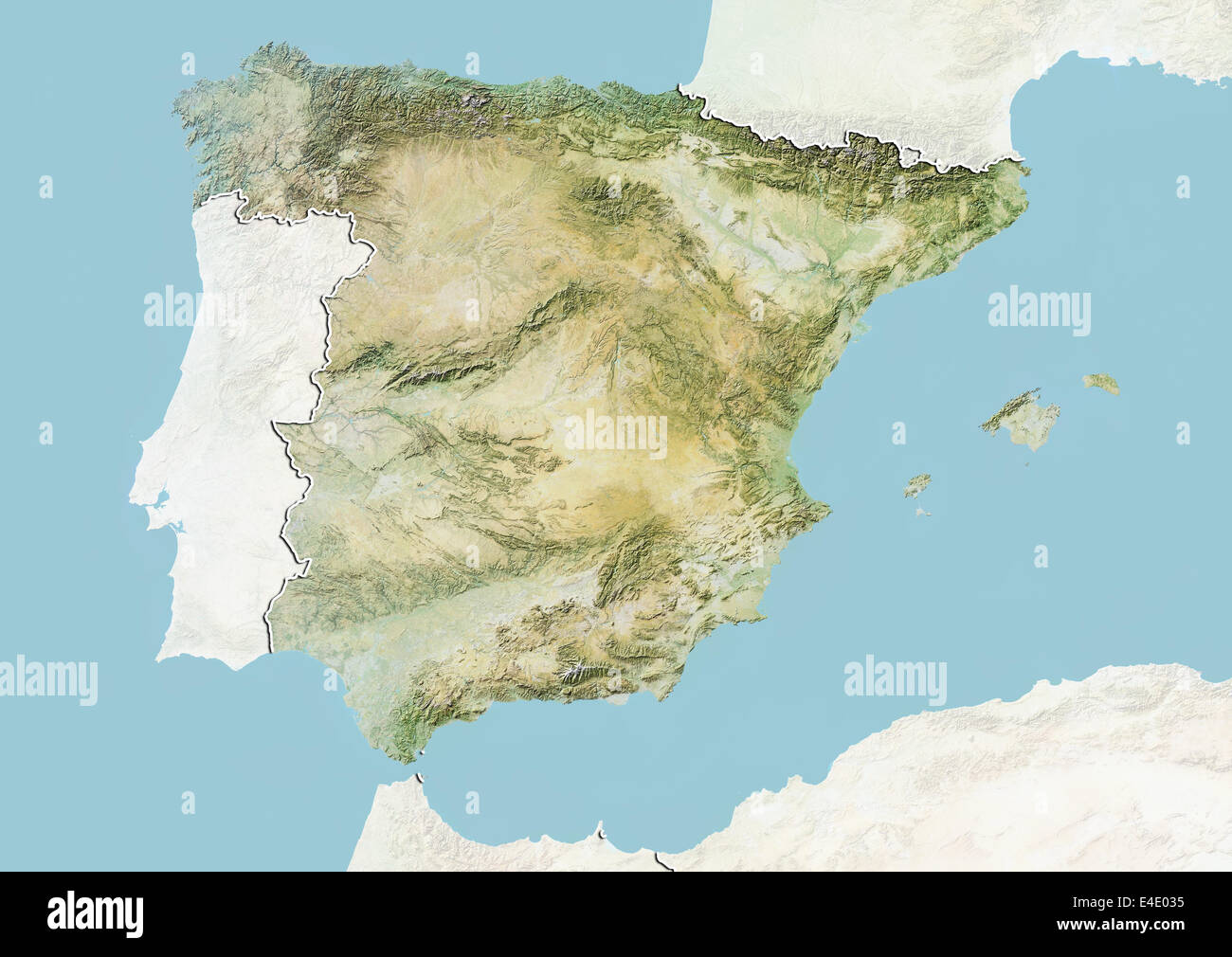 Spain, Relief Map With Border and Mask Stock Photo - Alamy