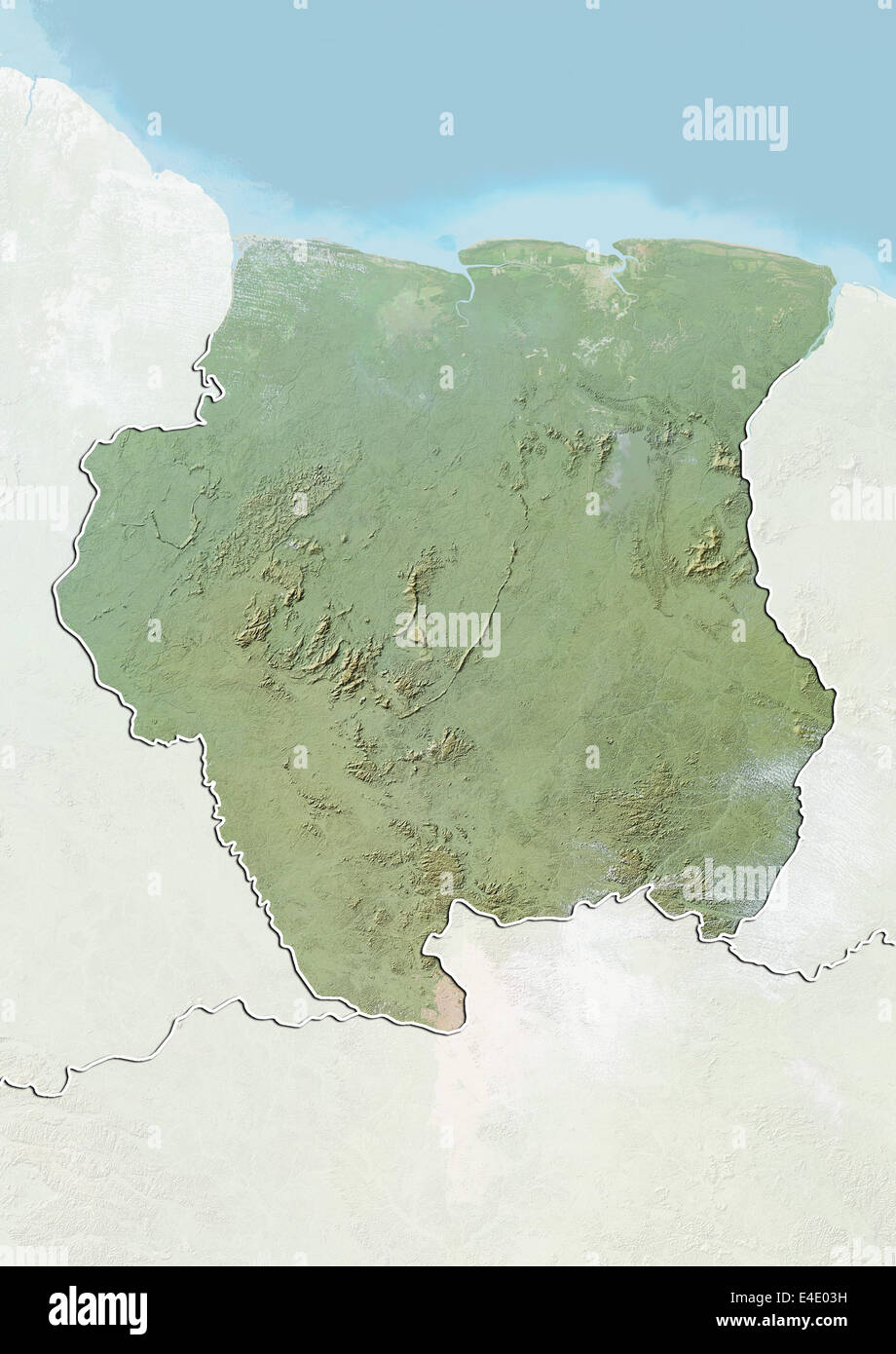 Suriname, Relief Map with Border and Mask Stock Photo - Alamy