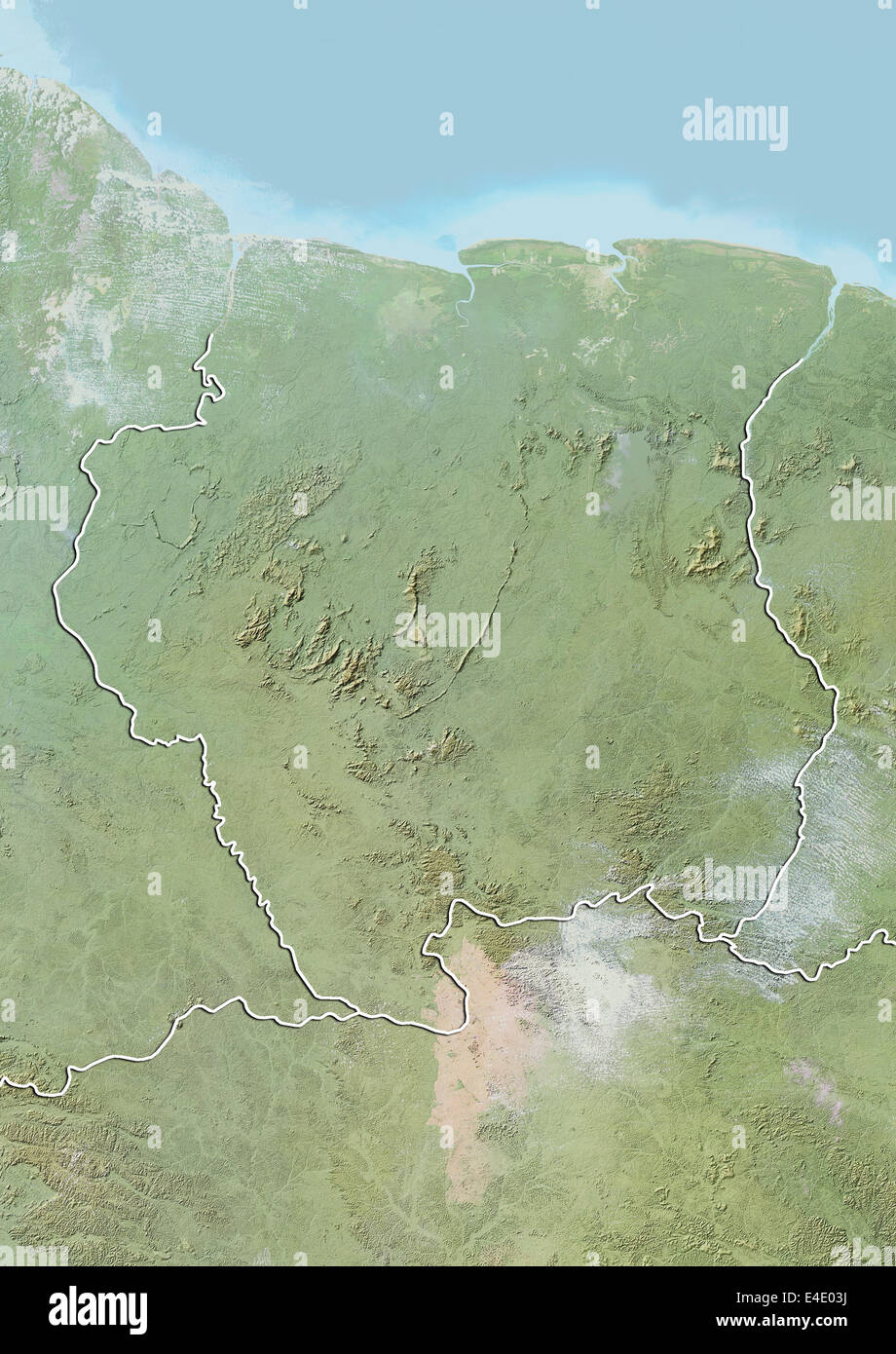 Suriname, Relief Map with Border Stock Photo - Alamy